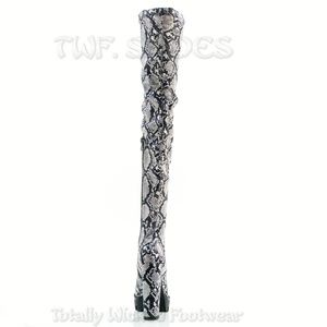 Pazz | Shoes | Skin Stretch Lug Sole Thigh High Snake Skin Print | Poshmark
